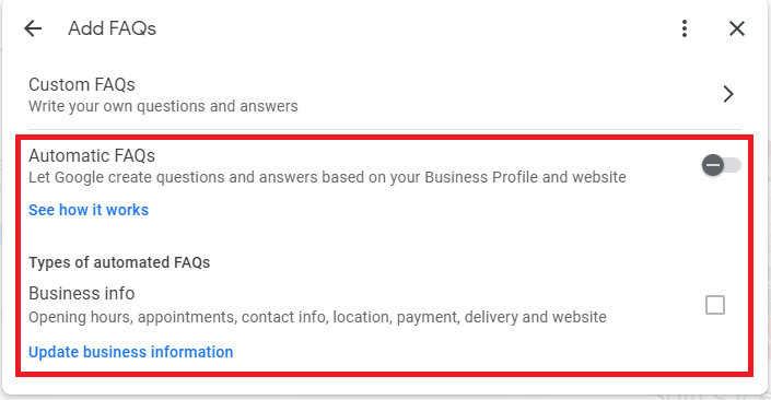 Google Business Profile- Google added automated FAQ feature